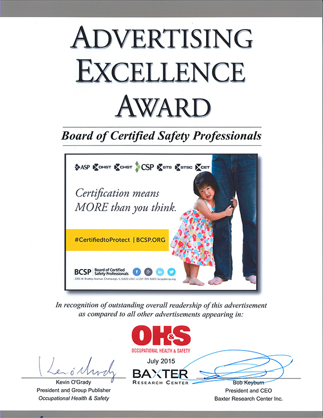 #CertifiedtoProtect Wins Award - Board of Certified Safety Professionals